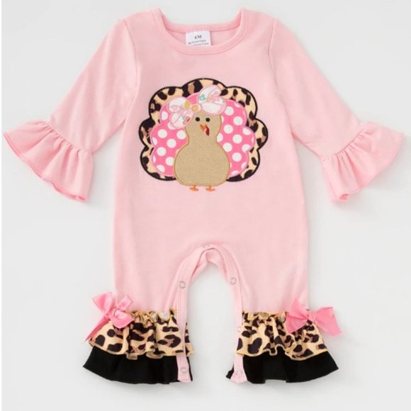 One Pieces | Boutique Baby Girls Thanksgiving Turkey Pink Ruffle Romper Jumpsuit | Poshmark